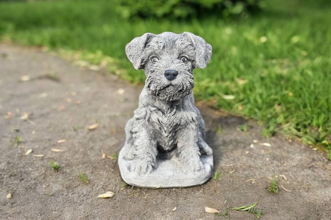 Detailed Schnauzer Dog Statue | Concrete Schnauzer Puppy on Base Figure ...