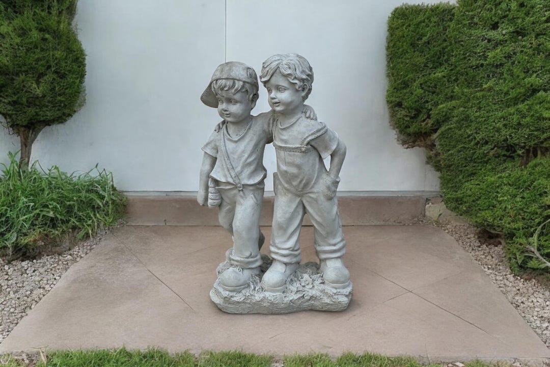 Two Baseball Boys Concrete Statue | Yard Kids Memorial 18" | Garden ...