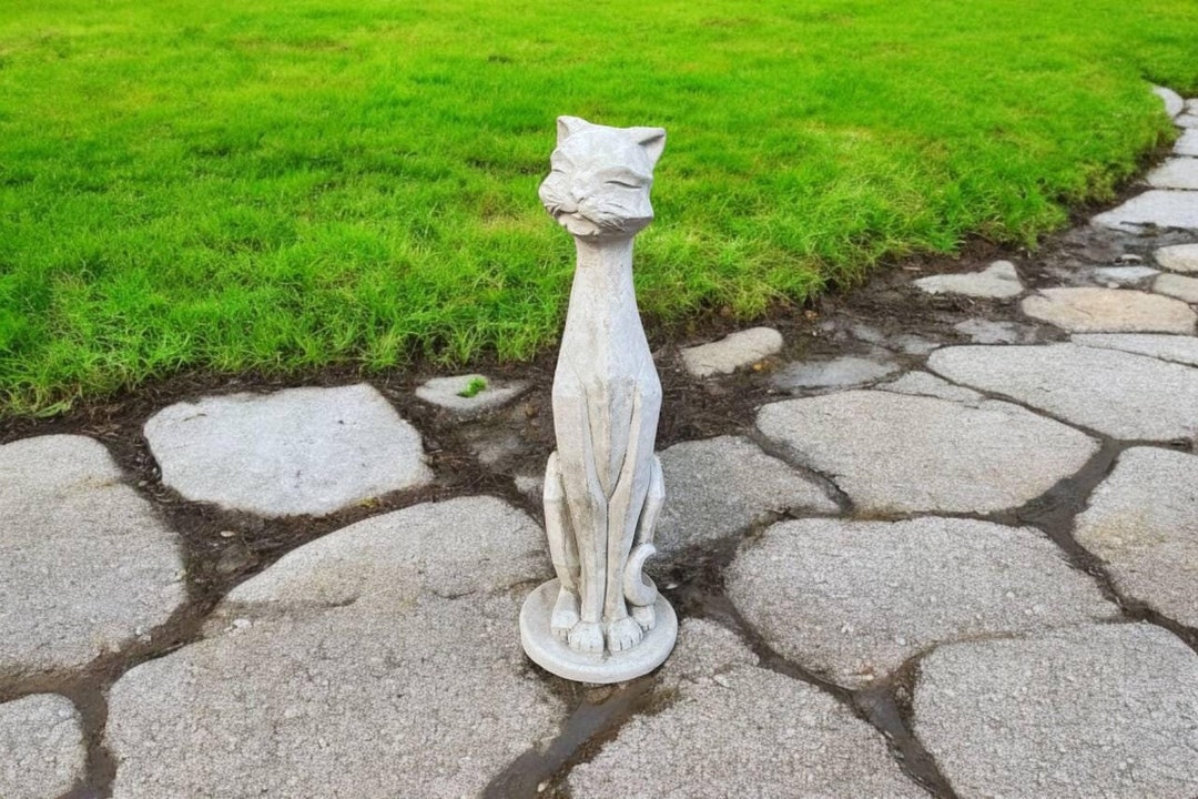 Stone Tall Cat | Sitting Cat Figurine 24"| Cat Owner Gift | Cat Yard ...