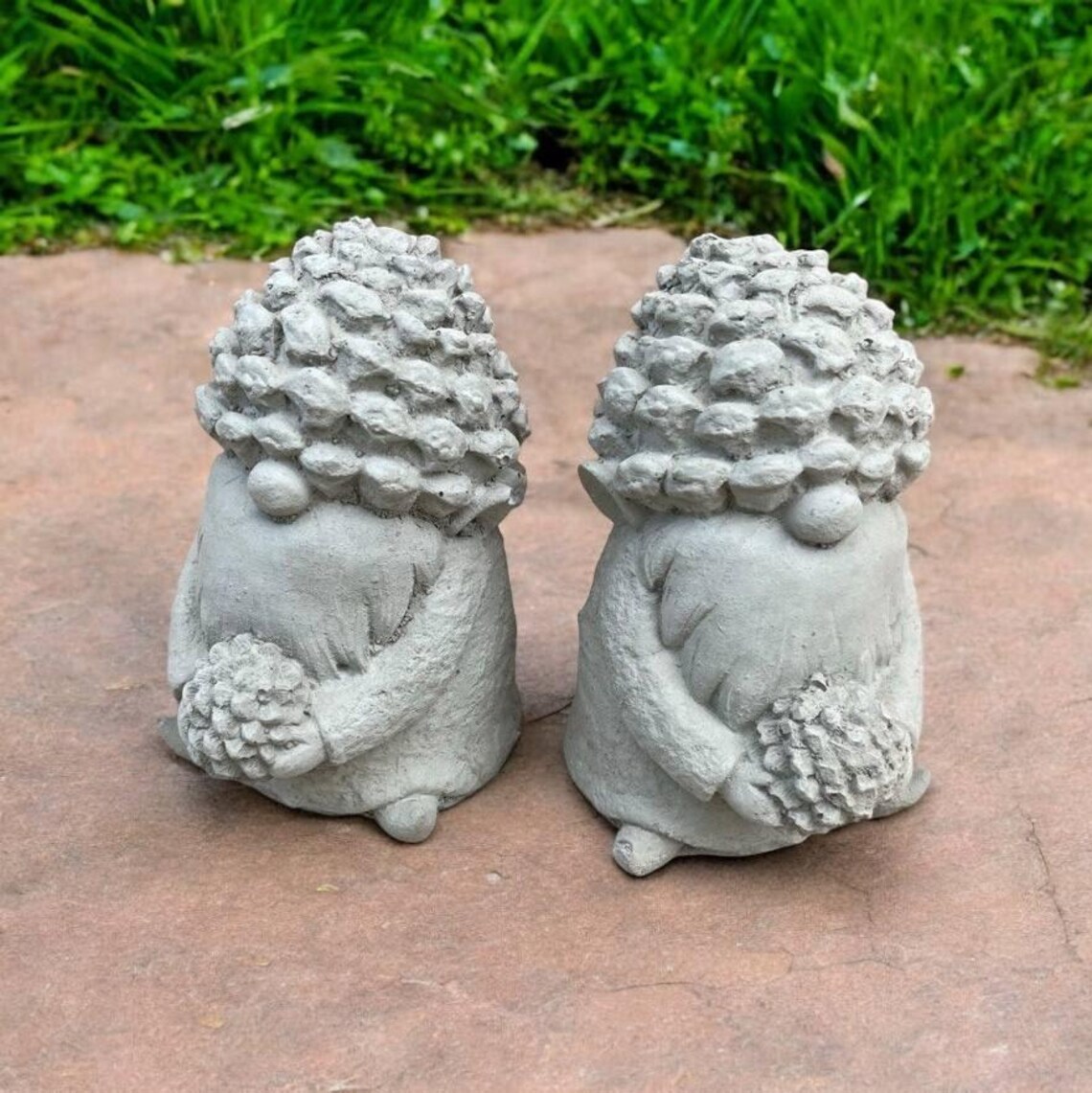 Two Pinecone Gnomes | Stone Gnome Statue 5" | Concrete Pinecone ...