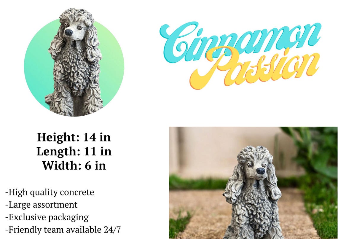 Large Poodle Concrete Statue Realistic French Poodle Memorial Figure 14 ...