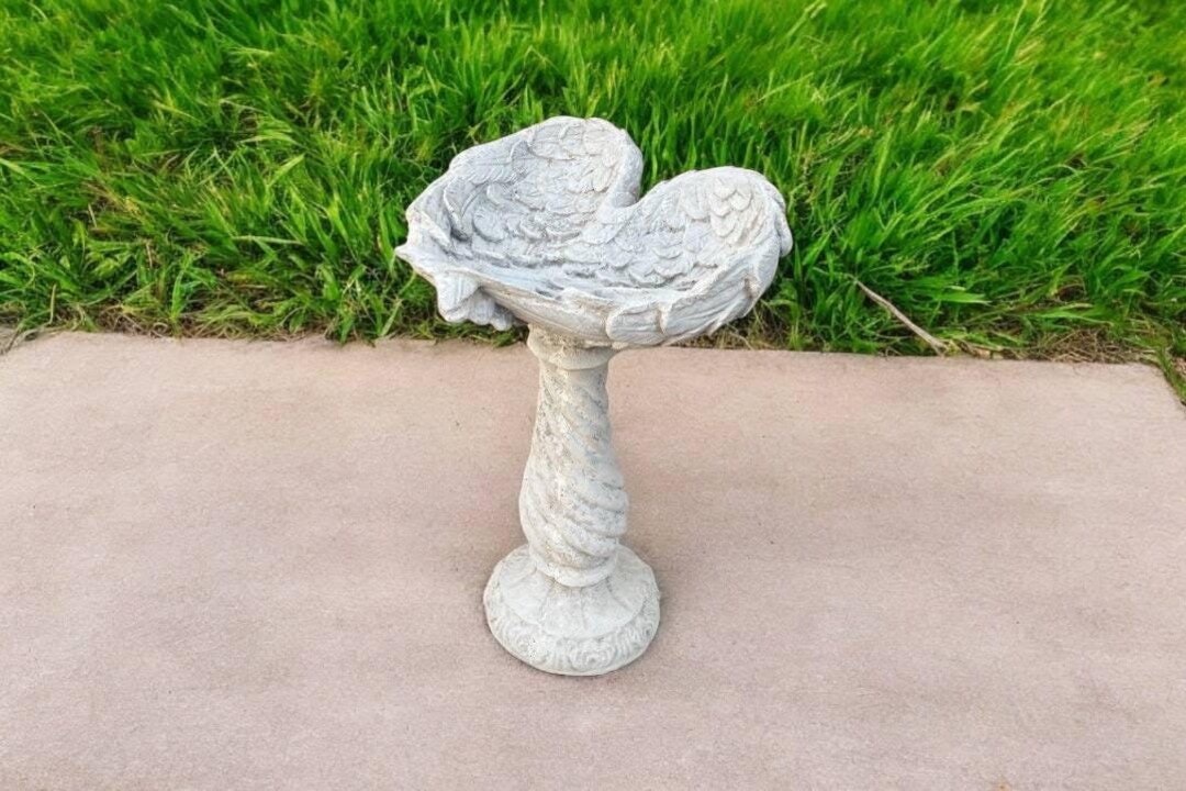 Concrete Bird Bath| Angel Wings Form Statue 16" | Outdoor Bird Bath ...