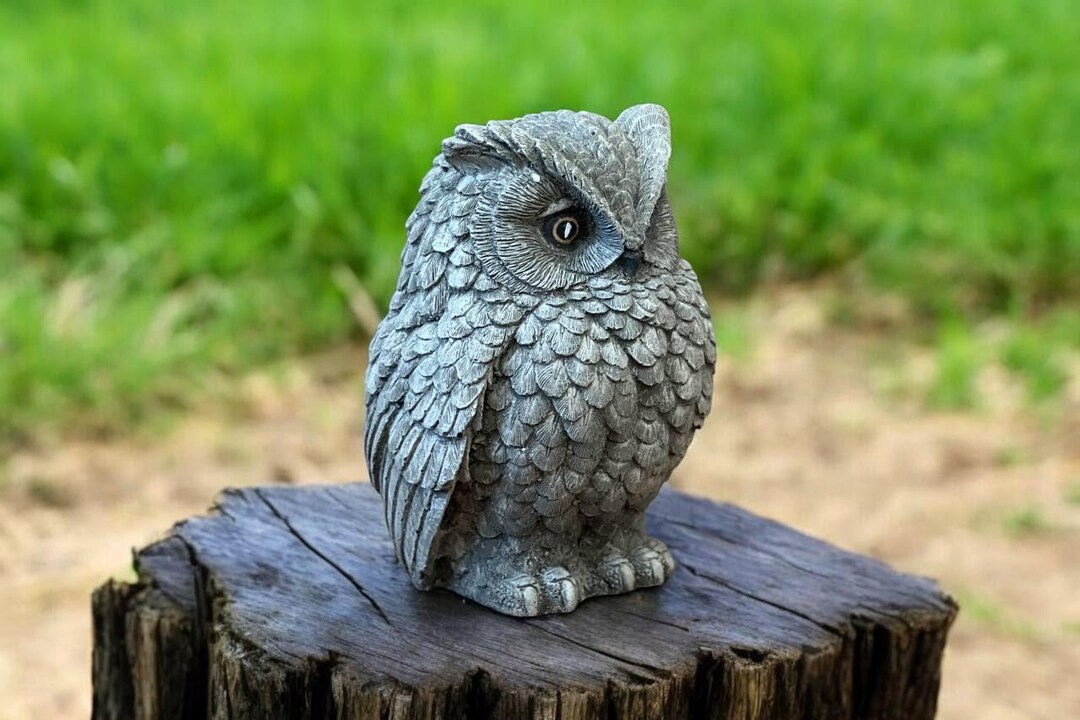 Owl Bird Statue | Stone Owl Figurine 6" | Sitting Owl | Lawn Bird ...