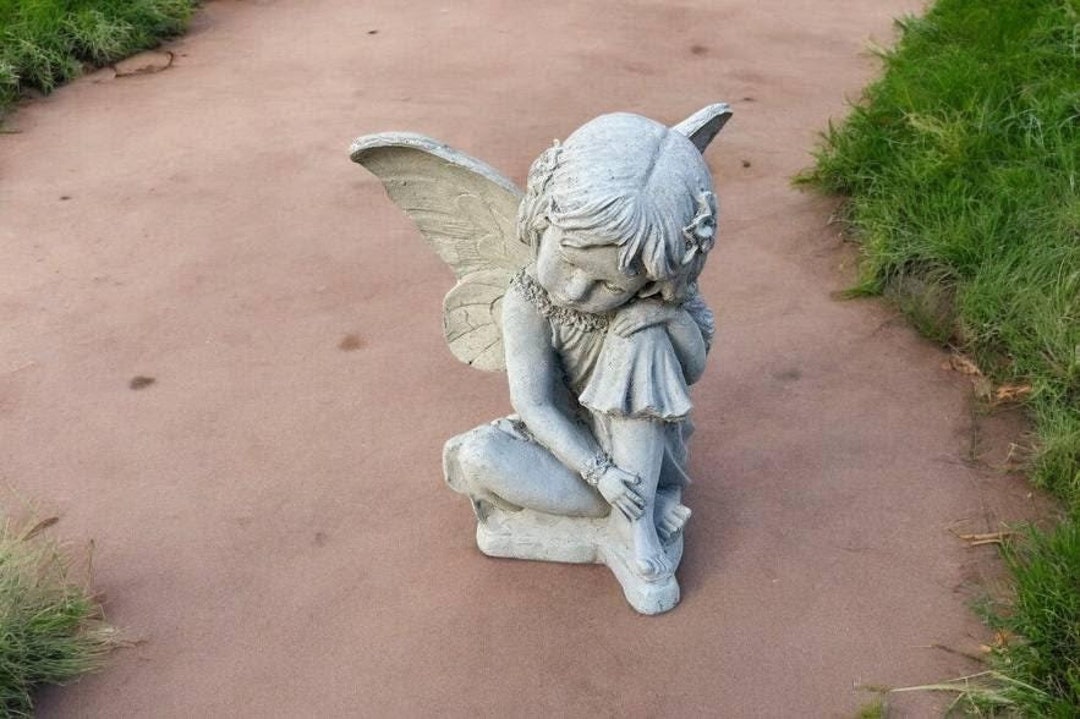 Stone Pixie Figurine | Sitting Pixie Girl 10" | Fairy Statue | Outdoor ...