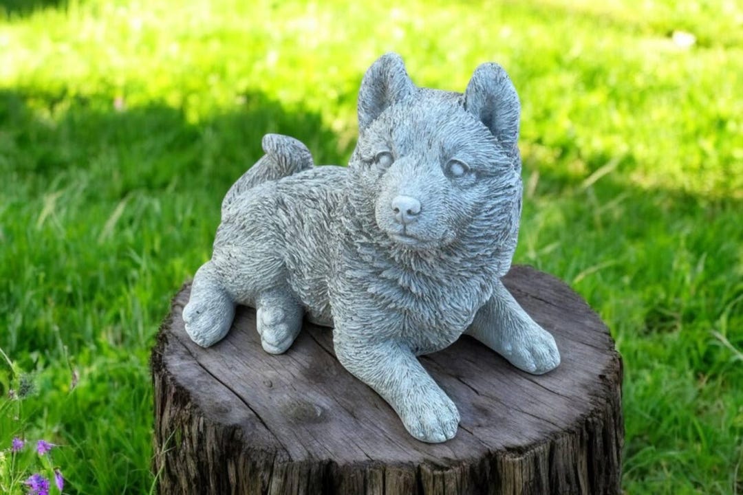 Concrete Husky Figure | Garden Dog Art 5" | Lawn Pet Ornament | Stone ...