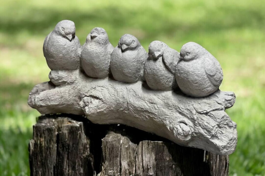 Stone Bird Statue | Five Birds Sitting on Branch 6" | Yard Bird Art ...