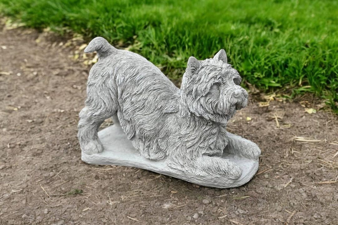 Cement Crouching Terrier Dog Statue | Concrete Terrier Dog on Base ...
