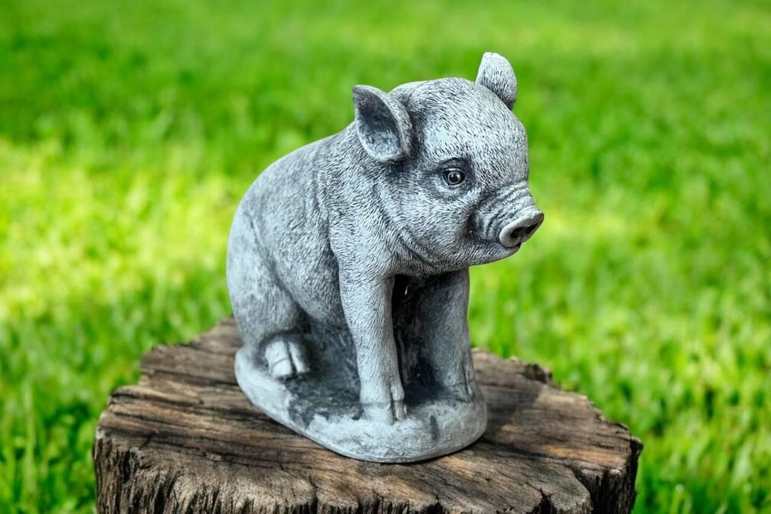 Small Pig Figurine | Stone Pig on Base 6" | Yard Animal Ornament | Pig ...