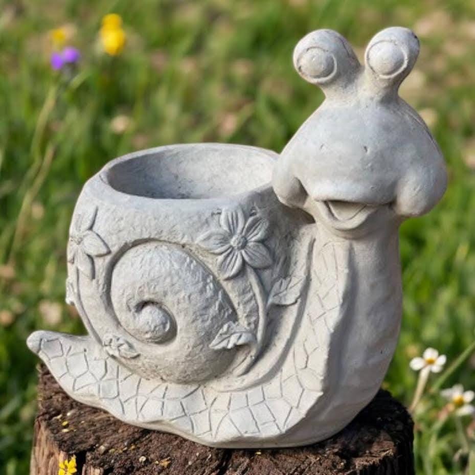 Snail Concrete Art | Stone Planter Snail Figure 13" | Yard Plant Pot ...