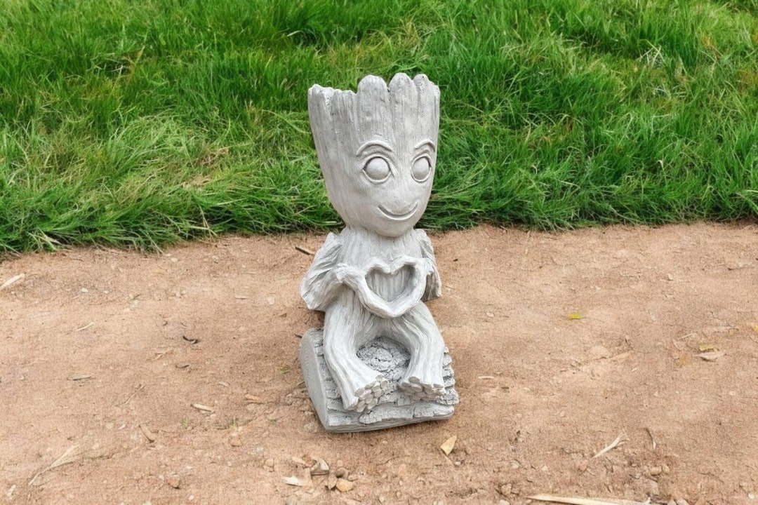 Sitting Groot Statue | Stone Flower Pot 18" | Backyard Decor | Large ...