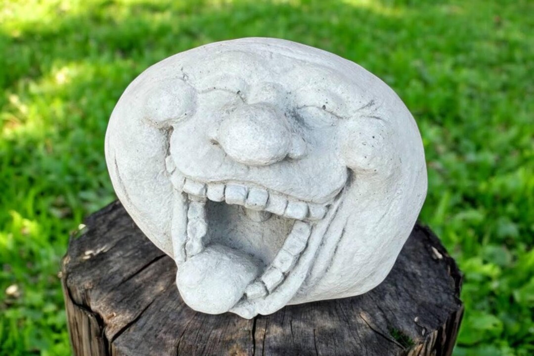 Concrete Rock Face | Laughing Face Statue 5" | Yard Art | Stone Rock ...