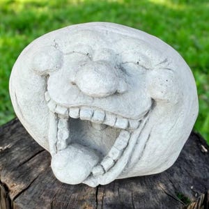 Concrete Rock Face | Laughing Face Statue 5" | Yard Art | Stone Rock ...