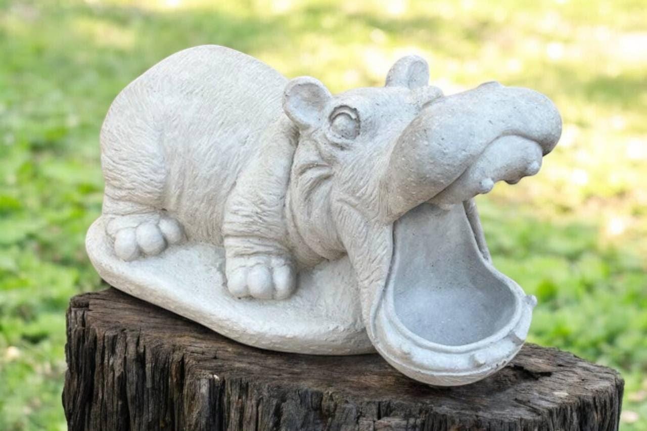 Outdoor Hippo Statue | Concrete Animal Idea 7" | Backyard Hippo ...