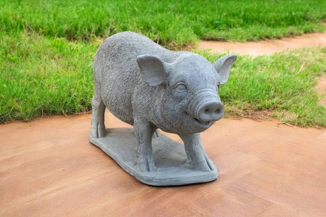 Concrete Pig on Base Massive Statue | Standing Potbelly Pig Stone ...
