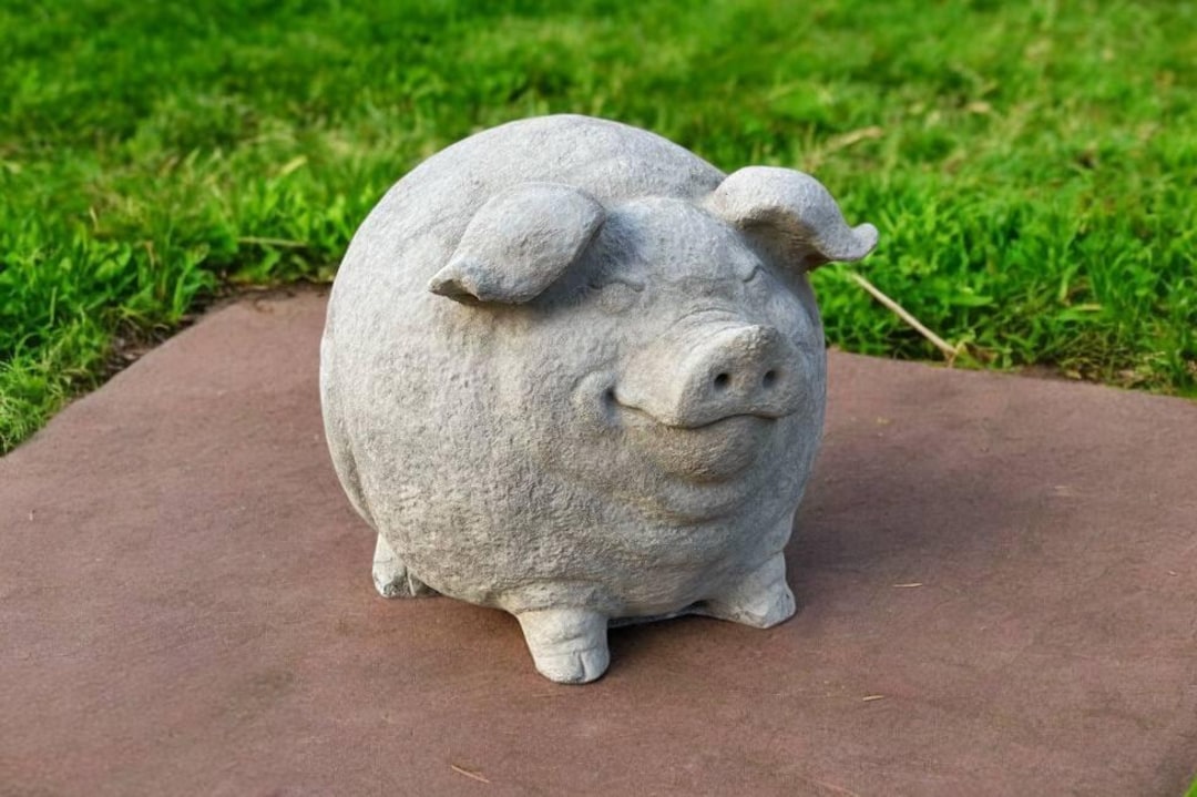 Concrete Pig Figurine | Massive Pig Statue 10" | Yard Animal Ornament ...