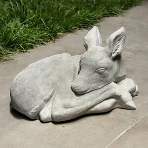Massive Fawn Sleeping Figurine | Concrete Deer Yard Statue 10" | Garden ...