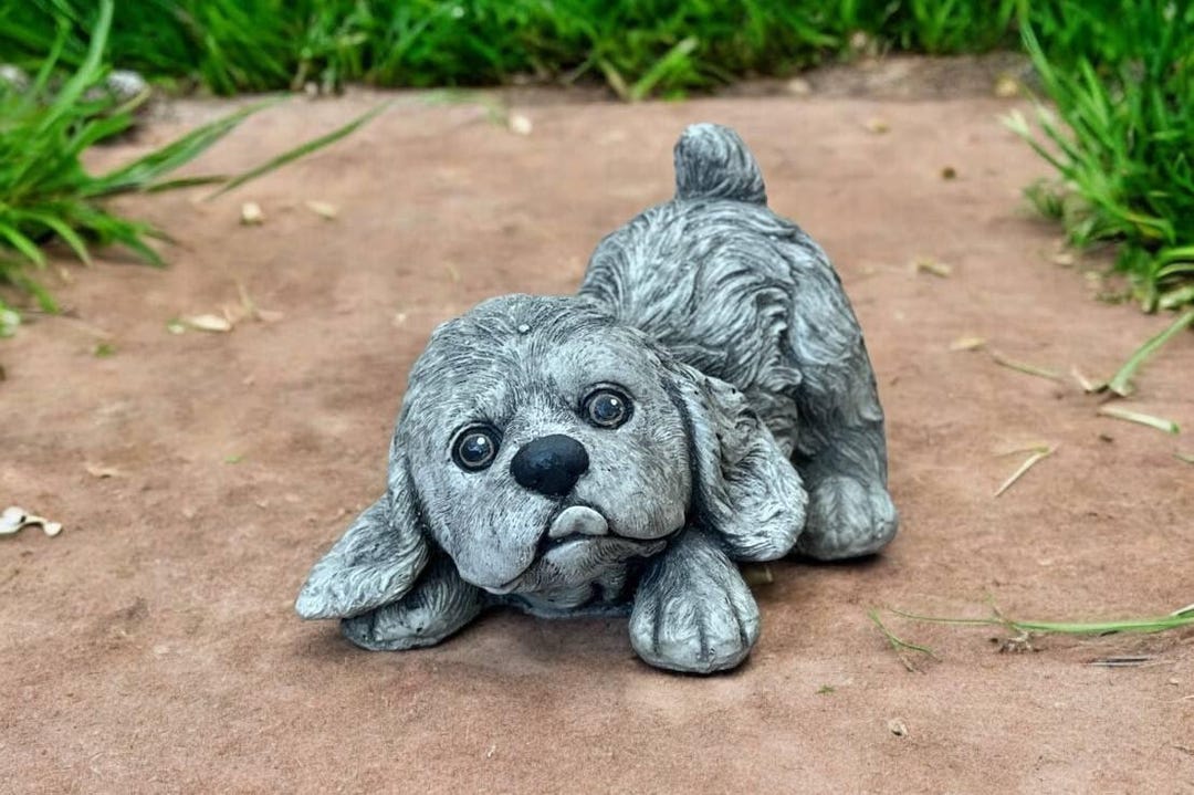 Concrete Puppy Cocker Spaniel Figurine | Laying Cocker Dog Memorial ...