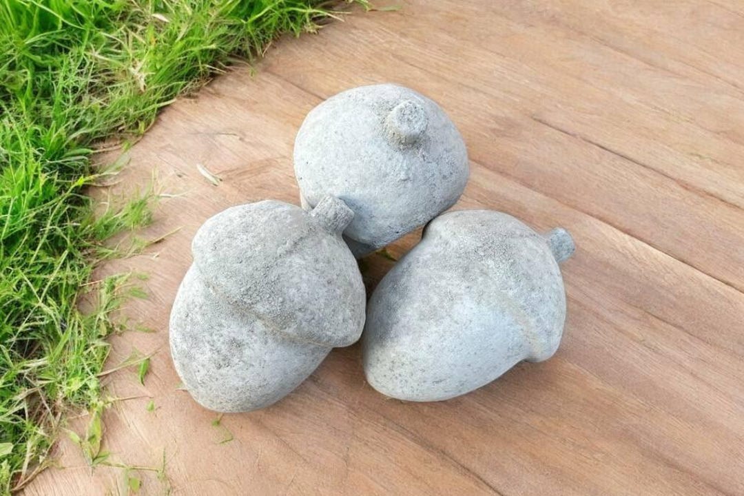 Concrete Three Acorns Figure | Stone Nuts Yard Statue 4" | Garden ...