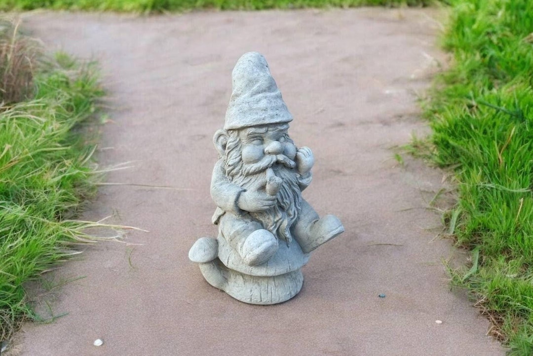Funny Gnome Sculpture | Stone Gnome With Pipe 10" | Forest Gnome Statue ...