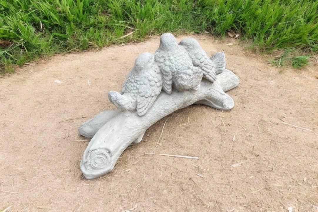 Concrete Three Birds | Outdoor Bird Sculpture 9" | Stone Branch With ...