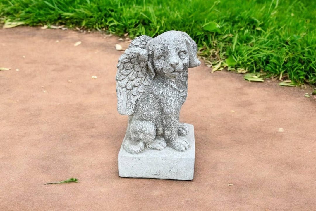 Dog Statue on Base | Concrete Angel Dog 12'' | Stone Dog Sculpture ...