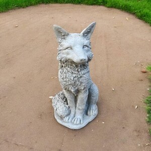 Concrete Fox on Base Statue | Cement Large Fox Sitting Figure 19 ...