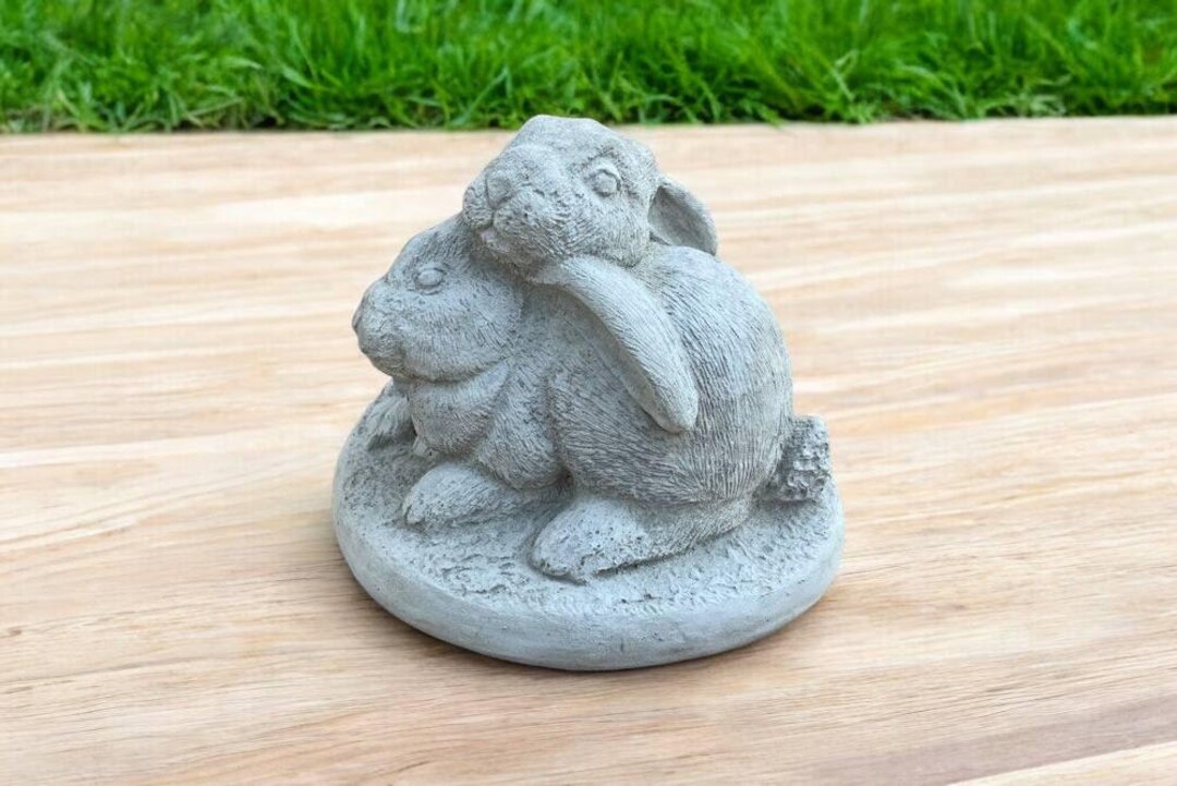 Pair of Bunnies | Concrete Rabbit Figure 6" | Yard Animal Statue ...