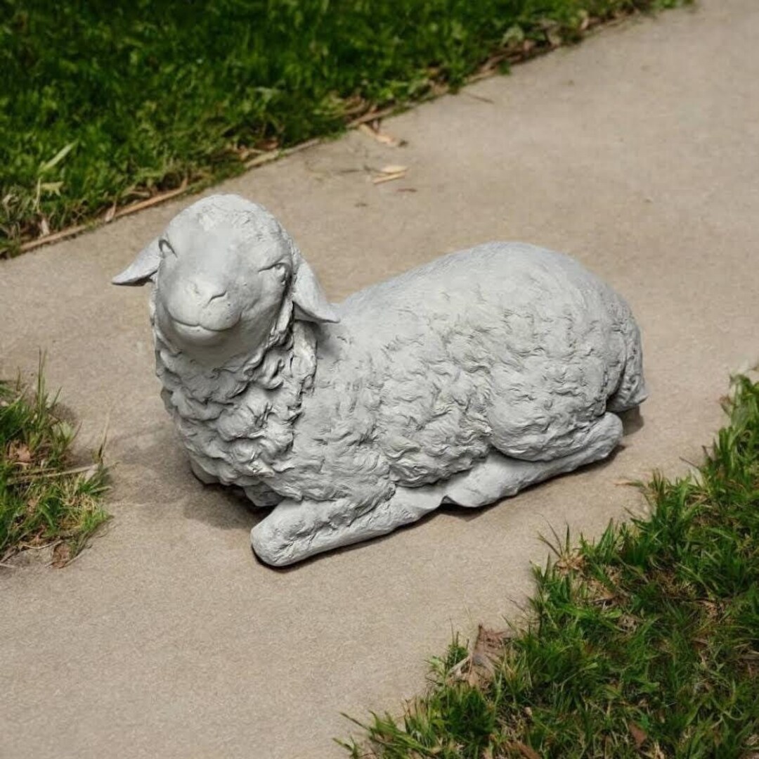 Laying Stone Lamb | Farm Sheep Sculpture 8" | Animal Yard Decor ...