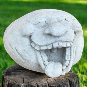 Concrete Rock Face | Laughing Face Statue 5" | Yard Art | Stone Rock ...