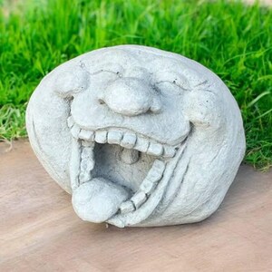 Funny Face Sculpture 5" | Stone Rock Face | Concrete Laughing Face ...