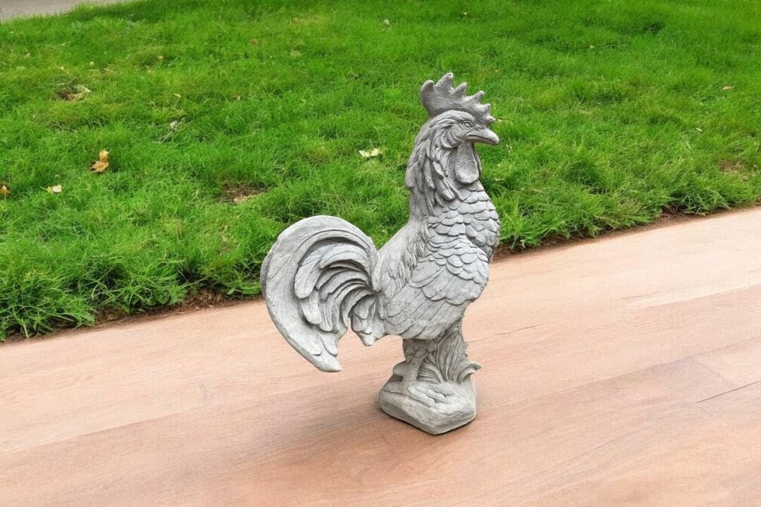 Standing Rooster Statue | Stone Rooster Bird 28" | Concrete Farm Figure ...
