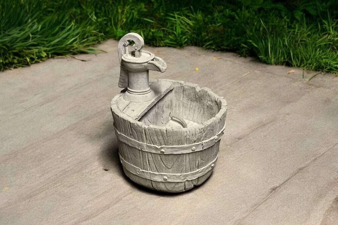 Stone Barrel Sculpture | Outdoor Fountain Figurine 18" | Whiskey Barrel ...