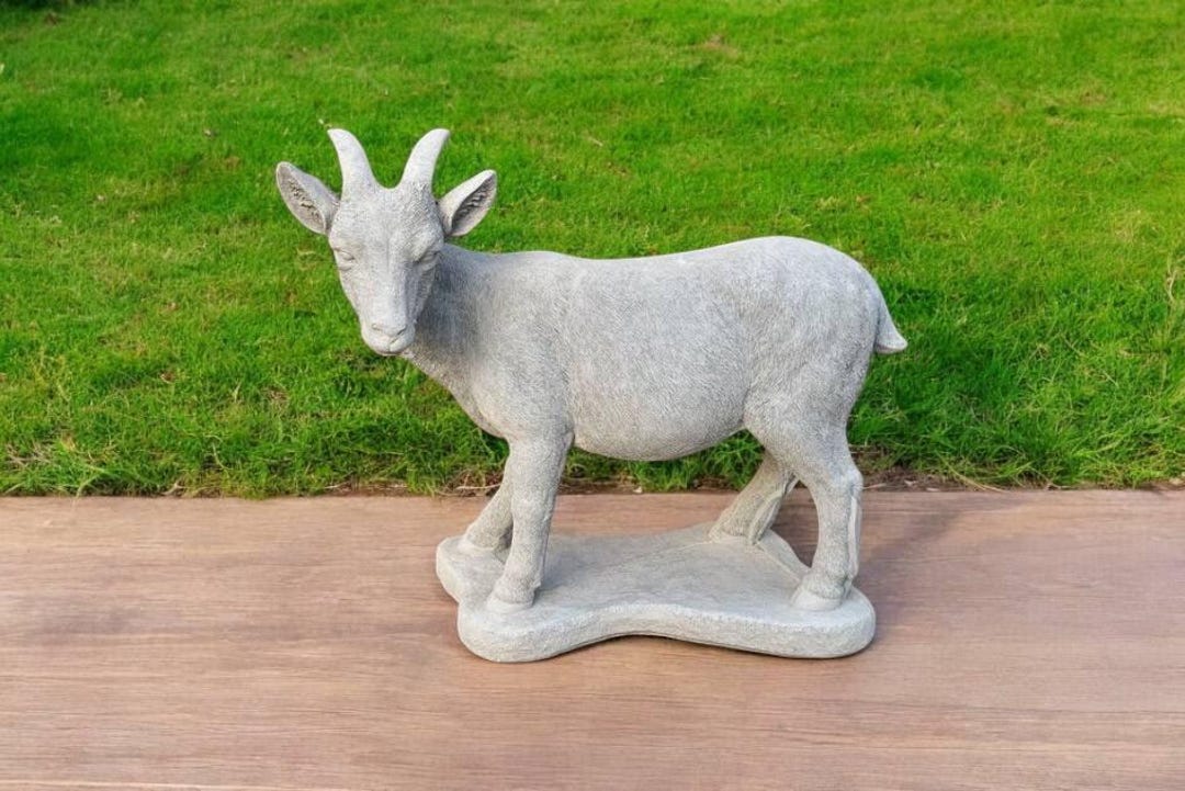 Cement Goat on Base Massive Statue | Backyard Rustic Animal Stone ...