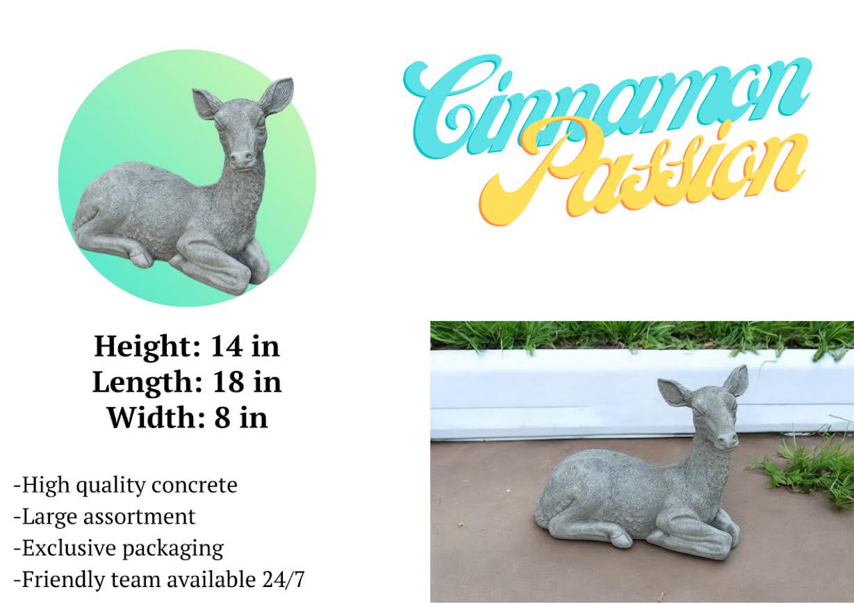 Concrete Fawn Massive Figure | Detailed Deer Backayrd Statue 14 ...