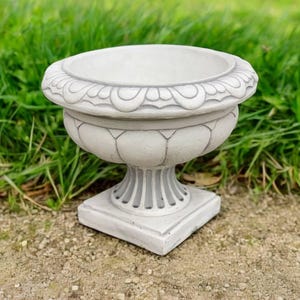 Concrete Ribbed Urn Planter Statue | Stone Flowers Pot Backyard Figure ...