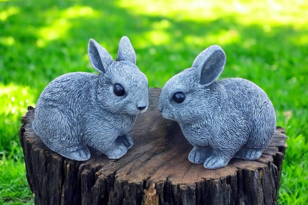 Rabbits Sculpture | Concrete Rabbit 4" | Wild Animal Statue | Sitting ...