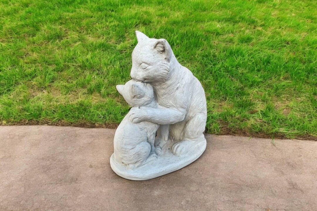 Cat Mother and Kitten | Large Cats Sculpture 15" | Concrete Cat Statue ...