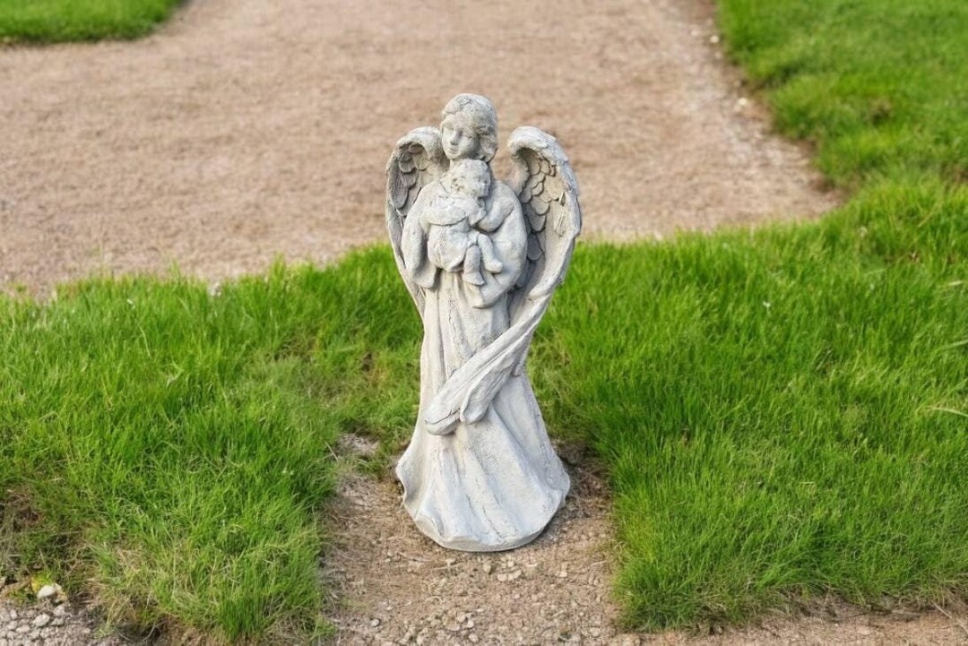 Angel With Child | Concrete Angel Sculpture 19" | Angel Holding Child ...