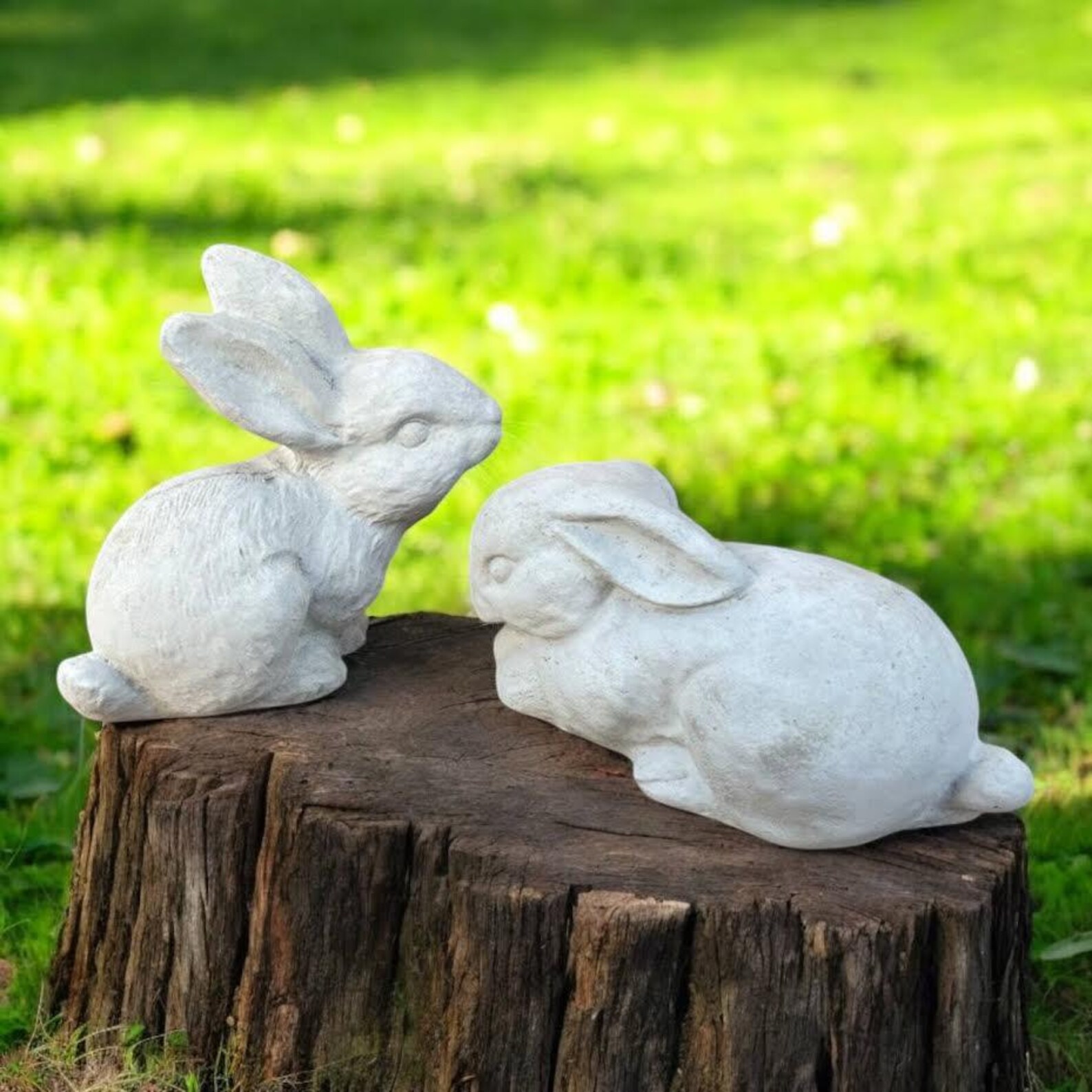 Rabbits Yard Figure | Stone Animals Ornament 7" | Bunnies Lawn Idea ...