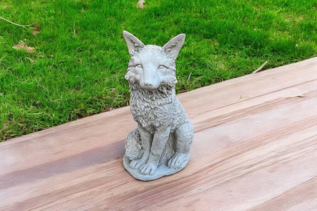 Concrete Fox on Base Statue | Cement Large Fox Sitting Figure 19 ...
