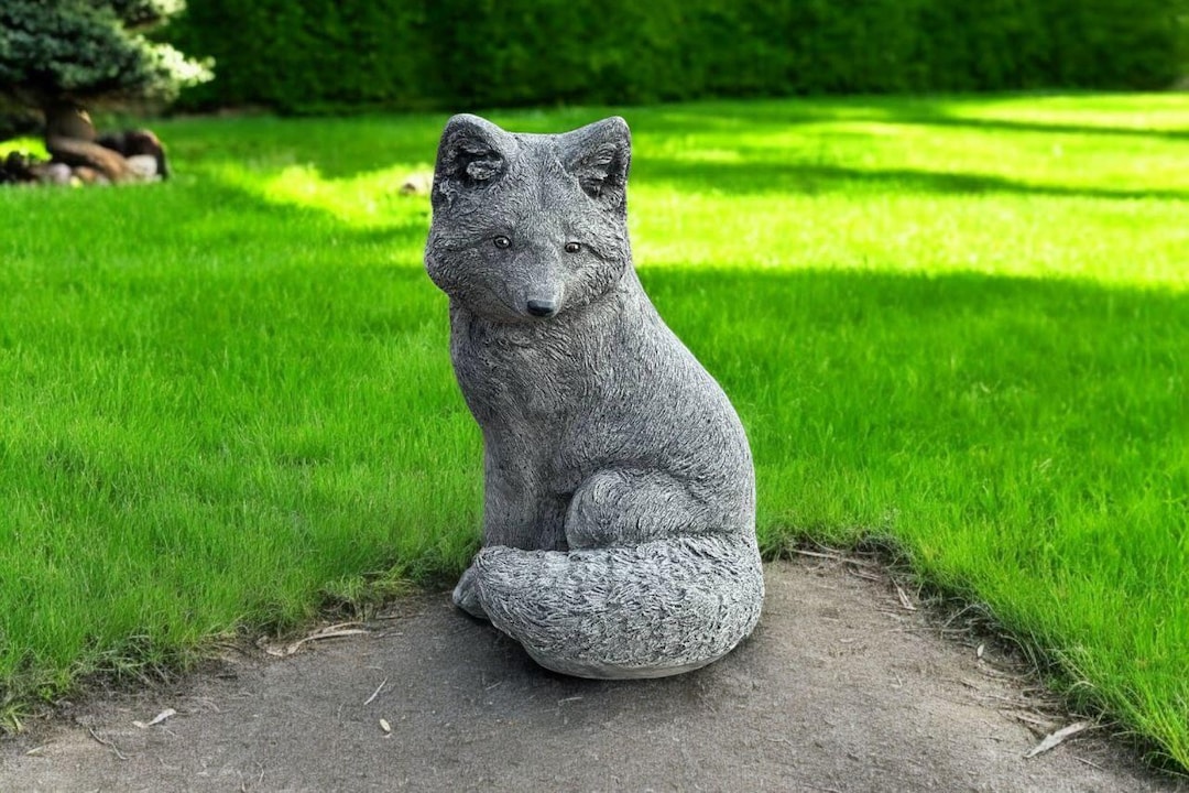 Concrete Fox Yard Statue | Wild Fox Animal Stone Figure 12" | Garden ...