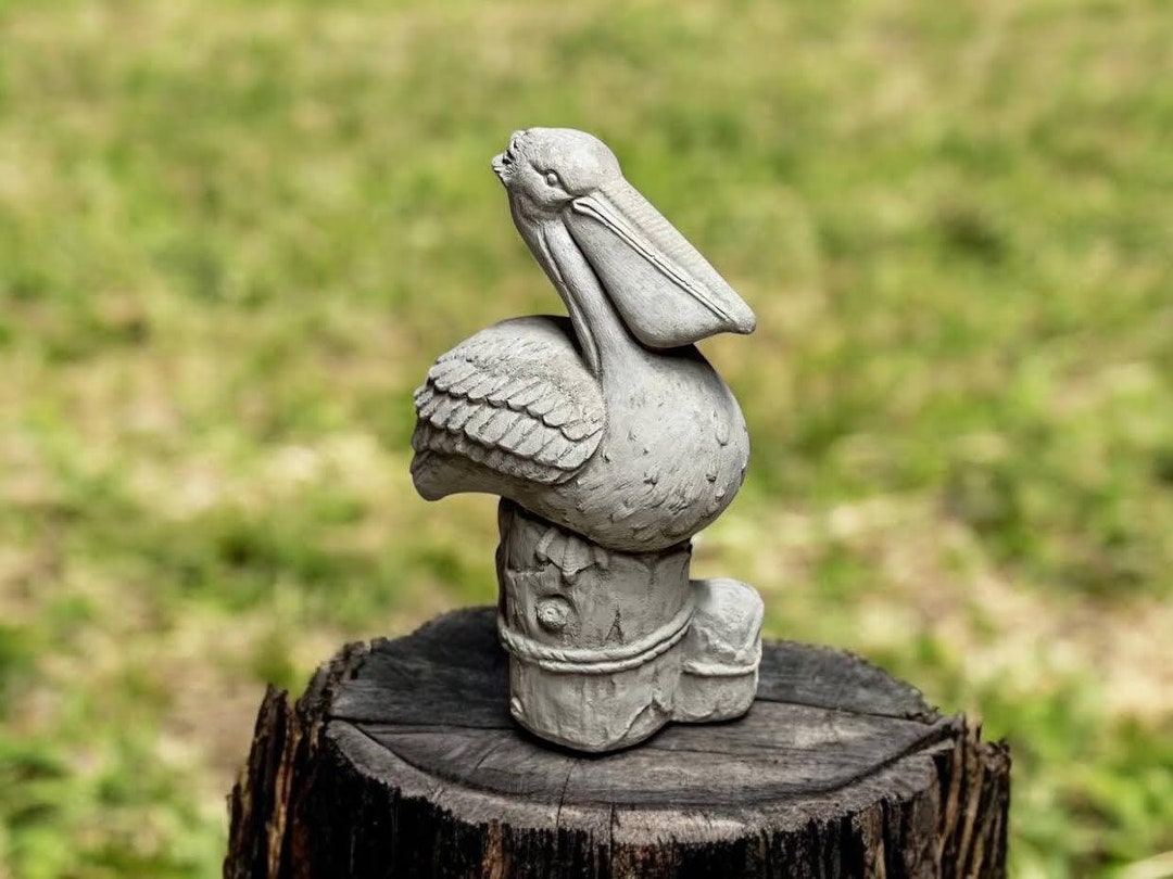 Pelican Bird Figure | Concrete Pelican Sculpture 13" | Pelican on Post ...