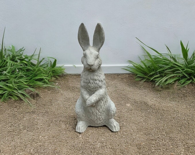 Rabbit Statue, Cute Bunny Garden Figure, Painted Concrete Garden Statue ...