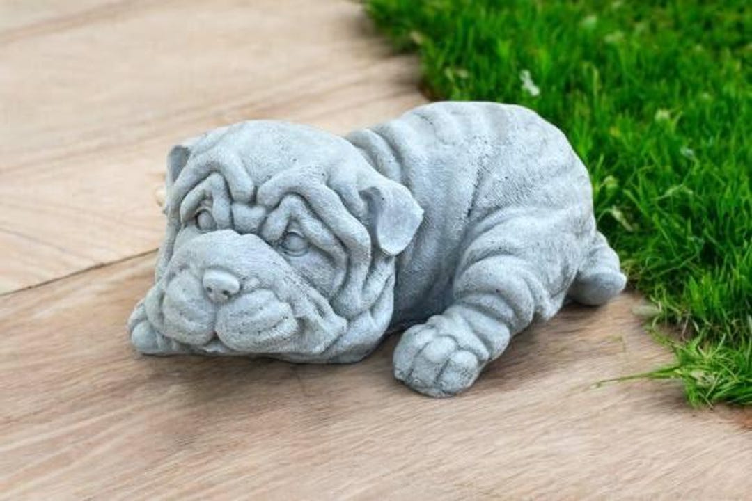 Concrete Shar Pei Dog | Laying Shar Pei 4" | Stone Puppy Figure | Shar ...
