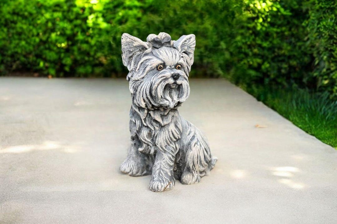 Concrete Yorkshire Terrier Figure | Backyard Yorkie Dog Stone Memorial ...