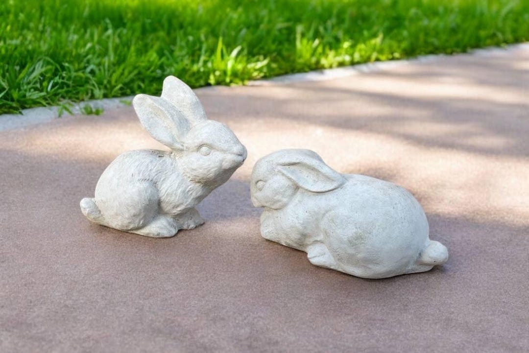 Two Rabbits | Concrete Rabbit Sculpture 7" | Playing Rabbits Pair ...