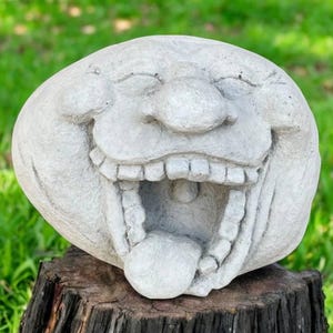 Concrete Rock Face | Laughing Face Statue 5" | Yard Art | Stone Rock ...