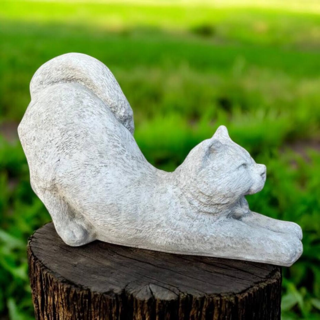Concrete Cat Statue | Pet Yard Decor 9" | Stone Cat Art | Pet Loss ...