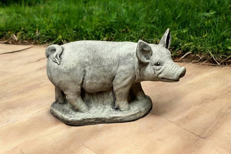 Concrete Standing Piglet Statue | Stone Farmhouse Pig Animal Figure 8 ...