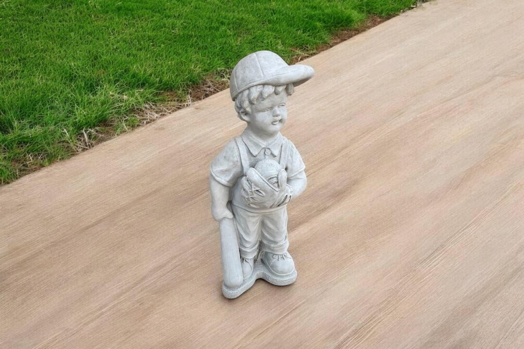 Baseball Player Boy Figurine | Stone Boy Statue 19" | Baseball Lover ...